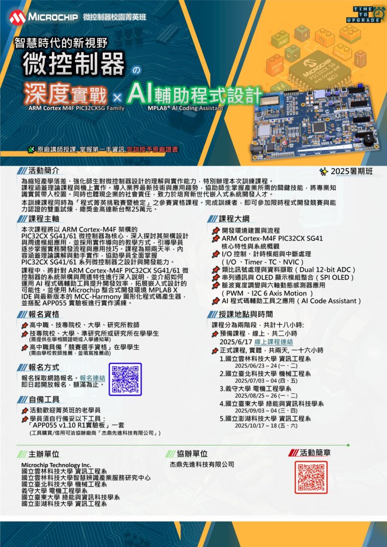 【活動快訊】Microchip2025 微控制器校園菁英班 - 智慧辨識產業服務研究中心IRIS